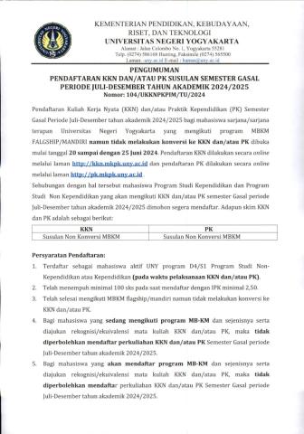 PENDAFTARAN KKN DAN/ATAU PK SUSULAN NON KONVERSI MBKM SEMESTER GASAL PERIODE JULI-DESEMBER TAHUN ...